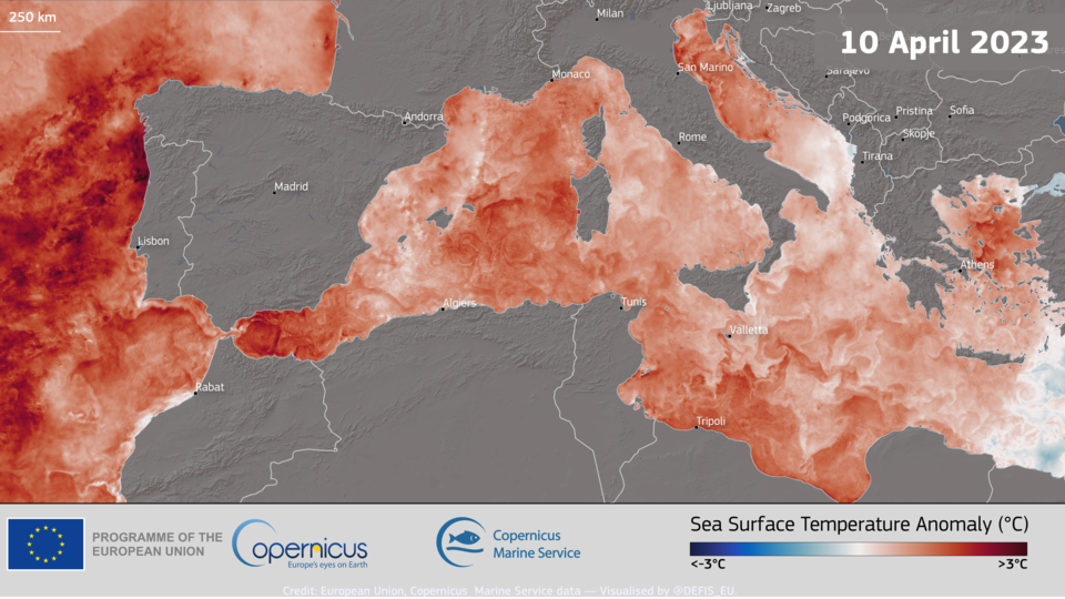 Le temperature record dei mari ed oceani (+3°C)
